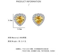 China Europe and Japan Style S925 Sterling Silver Heart-Shaped Earrings with Yellow Diamond for sale