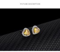 China Europe and Japan Style S925 Sterling Silver Heart-Shaped Earrings with Yellow Diamond for sale