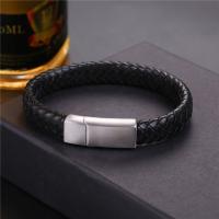 China Stainless Steel God Bless Memorial Urn Bracelet Genuine Leather Cremation Ashes Keepsake for sale