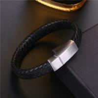 China Stainless Steel God Bless Memorial Urn Bracelet Genuine Leather Cremation Ashes Keepsake for sale