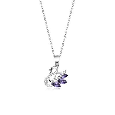 China Unique S925 Sterling Silver Necklace with Austrian Horse Eye Crystal Swan Pendant 2.45g for sale
