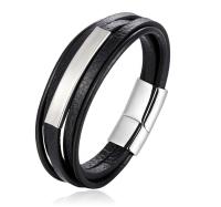 China European Market Leather and Stainless Steel Bangles with Customization Options for sale