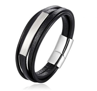 China European Market Leather and Stainless Steel Bangles with Customization Options for sale