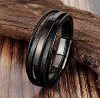 China European Market Leather and Stainless Steel Bangles with Customization Options for sale