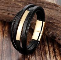 China European Market Leather and Stainless Steel Bangles with Customization Options for sale