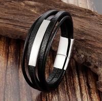 China European Market Leather and Stainless Steel Bangles with Customization Options for sale