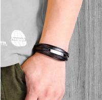 China European Market Leather and Stainless Steel Bangles with Customization Options for sale