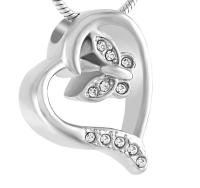 China Crystal Butterfly Heart Keepsake Pendant Necklace Stainless Steel Cremation Ashes Urn for sale