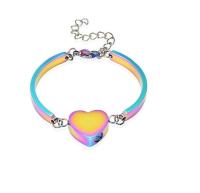 China Adjustable Memorial Cremation Bracelet Rainbow Heart Urn Bangle For Ashes Keepsake for sale