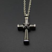 China Flower Engraved Retro Cross Cremation Ashes Holder Necklace for Funeral Memorial for sale