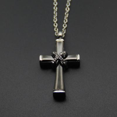 China Flower Engraved Retro Cross Cremation Ashes Holder Necklace for Funeral Memorial for sale