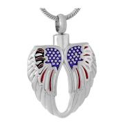 China USA National Flag Angel Wing Cremation Urn Pendant Jewelry Stainless Steel Material for sale