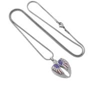 China USA National Flag Angel Wing Cremation Urn Pendant Jewelry Stainless Steel Material for sale