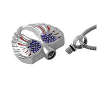 China USA National Flag Angel Wing Cremation Urn Pendant Jewelry Stainless Steel Material for sale