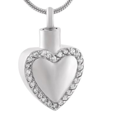 China 316L Stainless Steel Blank Engravable Heart Cremation Necklace White/Pink Crystal Edge for sale