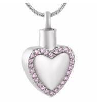 China 316L Stainless Steel Blank Engravable Heart Cremation Necklace White/Pink Crystal Edge for sale