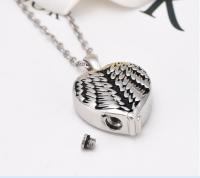 China Stainless Steel Heart Wing Feather Cremation Pendant Necklace Unique Designs for Women for sale