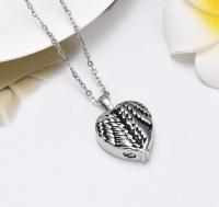 China Stainless Steel Heart Wing Feather Cremation Pendant Necklace Unique Designs for Women for sale