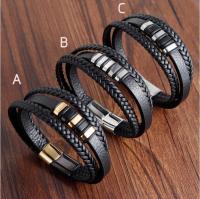 China European Market Bestseller Weave Leather Bracelet with Silver Plated Stainless Steel for sale