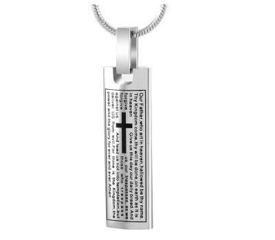 China Classic Style Stainless Steel Cross Bible Cremation Pendant Necklace for Human Ashes for sale