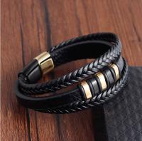 China European Market Bestseller Weave Leather Bracelet with Silver Plated Stainless Steel for sale