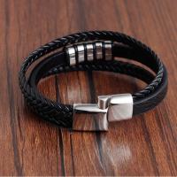 China European Market Bestseller Weave Leather Bracelet with Silver Plated Stainless Steel for sale