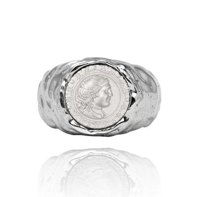 China 925 Sterling Silver Moon Goddess Ancient Coin Ring Queen Gold Bump Ins Wind Tide for sale
