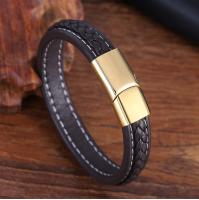 China Stainless Steel Weave Leather Bracelet Unique Designs and More Layers for European Buyers for sale