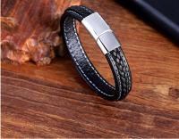 China Stainless Steel Weave Leather Bracelet Unique Designs and More Layers for European Buyers for sale