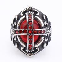 China Trendy Men's Cross Ring Stainless Steel Red Diamond Gothic Retro Jewelry 28mmX23mm for sale
