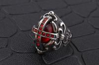 China Trendy Men's Cross Ring Stainless Steel Red Diamond Gothic Retro Jewelry 28mmX23mm for sale