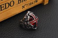 China Trendy Men's Cross Ring Stainless Steel Red Diamond Gothic Retro Jewelry 28mmX23mm for sale