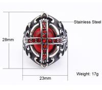 China Trendy Men's Cross Ring Stainless Steel Red Diamond Gothic Retro Jewelry 28mmX23mm for sale