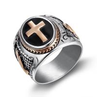 China Retro Cross Titanium Steel Men's Ring Hand of God Black Epoxy European and American for sale