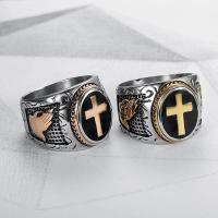 China Retro Cross Titanium Steel Men's Ring Hand of God Black Epoxy European and American for sale