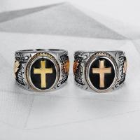 China Retro Cross Titanium Steel Men's Ring Hand of God Black Epoxy European and American for sale