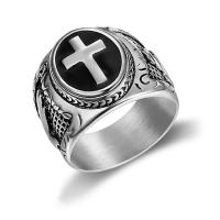 China Retro Cross Titanium Steel Men's Ring Hand of God Black Epoxy European and American for sale