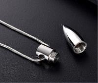 China Decoration Bullet Shape Funeral Urn Necklace For Human Pet Ashes Cremation Pendant for sale