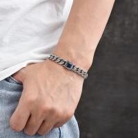 China Men's Sophisticated and Refined Blue Zirconium Tang Grass Grain Sterling Silver Cuban for sale
