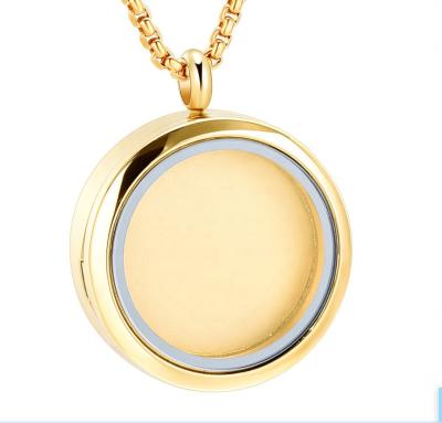 China Stainless Steel Glass Round Pendant Cremation Jewelry for Memorial Urn Locket Photo Keepsake Necklace for sale