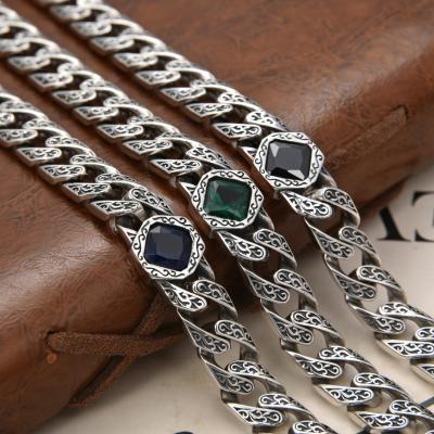 China Contracted Style S925 Sterling Silver Niche Design Tank Guba Bracelet for Men and Women Blue Green Black Gem for sale