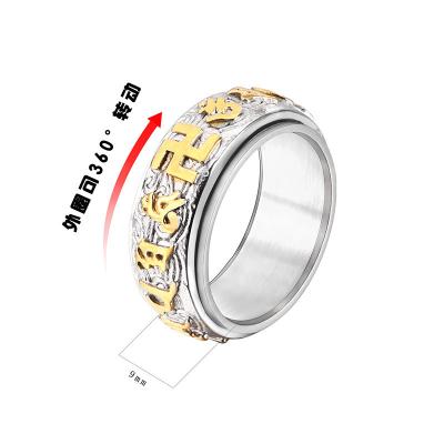 China Stainless Steel Men's Ring with Six-Character Mantra Buddhist Engraving and Plating for sale
