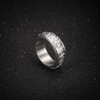 China Stainless Steel Men's Ring with Six-Character Mantra Buddhist Engraving and Plating for sale