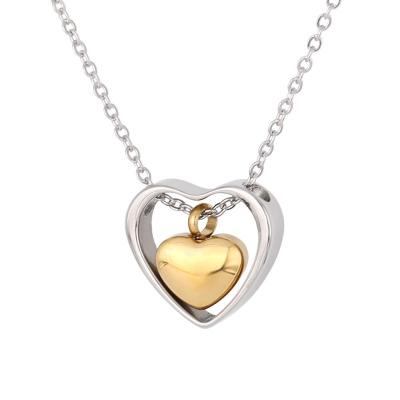 China KeepSake Double Heart Love Urn Necklace for Children Gold Plated Stainless Steel for sale