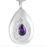 China Stainless Steel Purple Rhinestone Water Drop Cremation Pendant for Children's Jewelry for sale