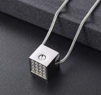 China Vintage Crystal Inlay Luck Cube Pendant Urn Necklace A Symbol of Love for Your Loved One for sale