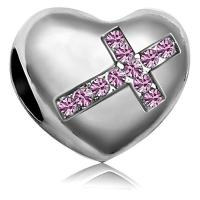 China Religious Birthstone Beads Cross Heart Pendant for European Bracelet in Classic Style for sale