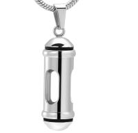 China Stainless Steel Cylinder Glass Bullet Cremation Pendant for Ashes Memorial Necklace for sale