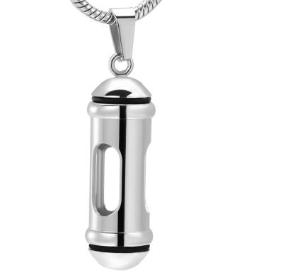 China Stainless Steel Cylinder Glass Bullet Cremation Pendant for Ashes Memorial Necklace for sale