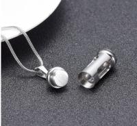 China Stainless Steel Cylinder Glass Bullet Cremation Pendant for Ashes Memorial Necklace for sale
